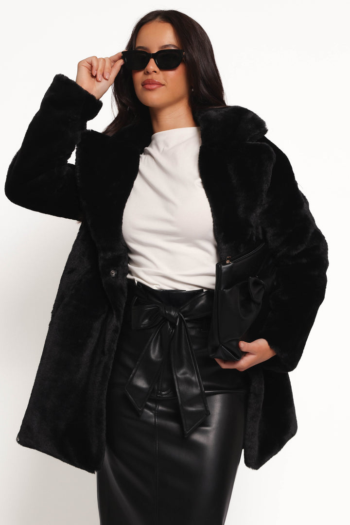 Meeka Faux Fur Jacket - Black - Petal & Pup USA