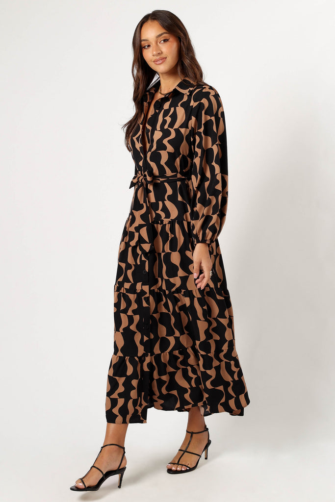 Lincoln Long Sleeve Maxi Dress - Black/Beige - Petal & Pup USA
