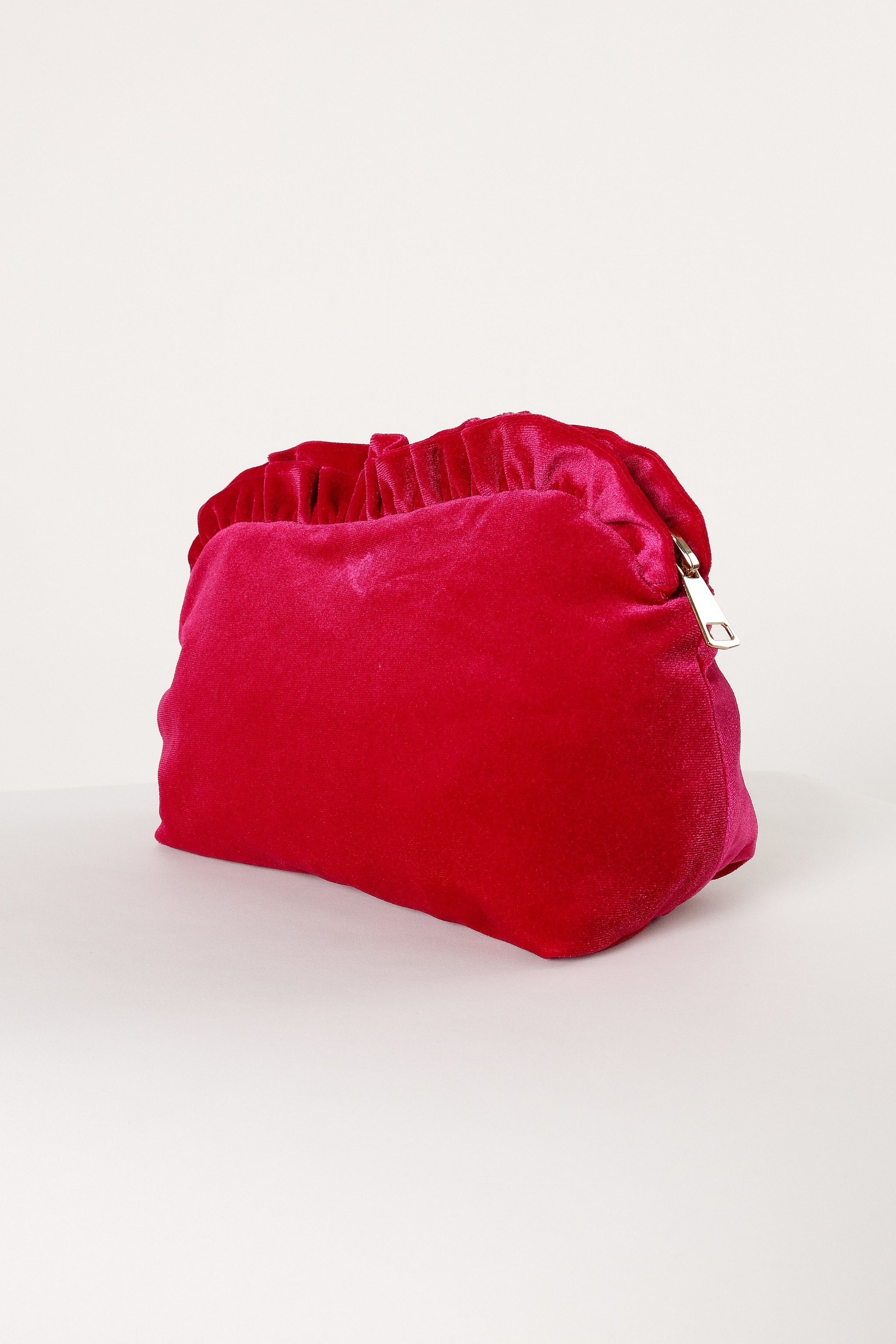 Large Velvet Ruffle Pouch - Magenta | Petal & Pup USA