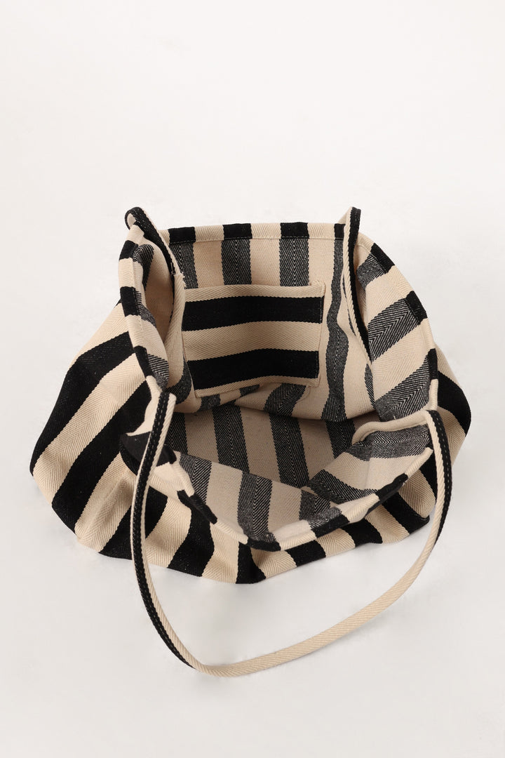 Lydia Beach Bag - Black Stripe - Petal & Pup USA