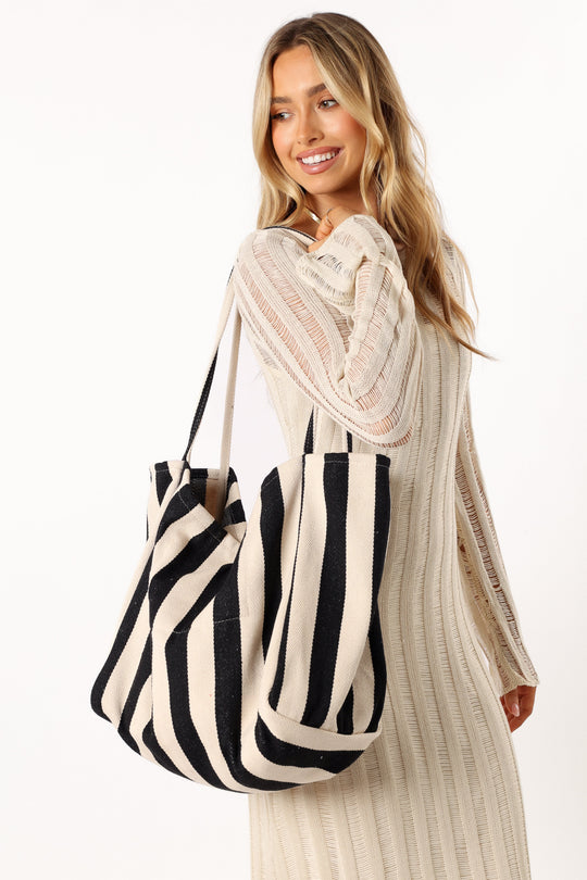 Lydia Beach Bag - Black Stripe - Petal & Pup USA