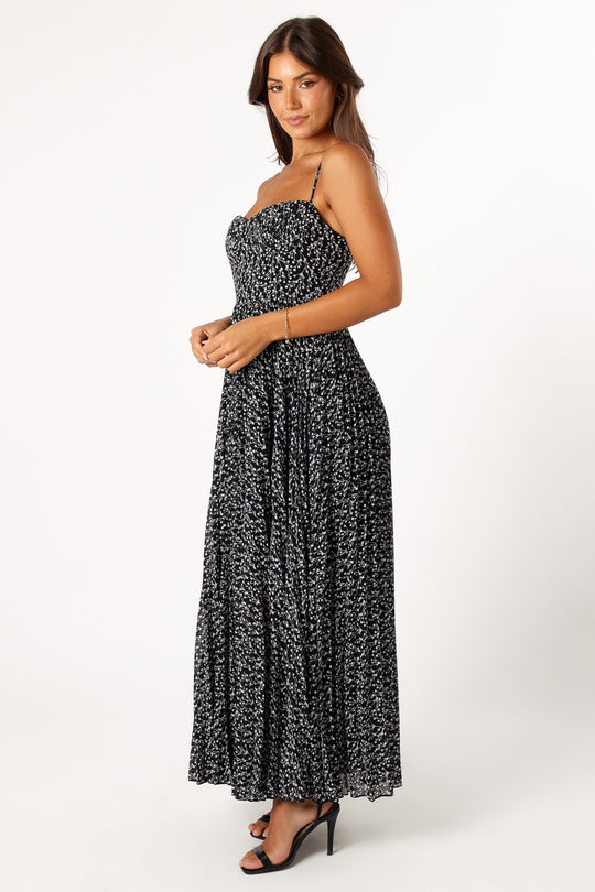 Achanti Pleated Maxi Dress - Black Floral - Petal & Pup USA