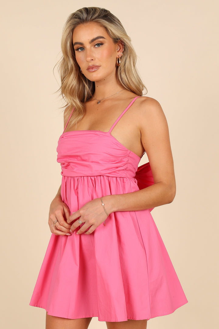 Alice Bow Back Mini Dress - Hot Pink - Petal & Pup USA