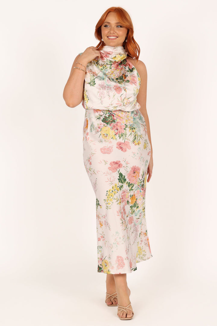 Anabelle Halter Neck Midi Dress - White Floral - Petal & Pup USA