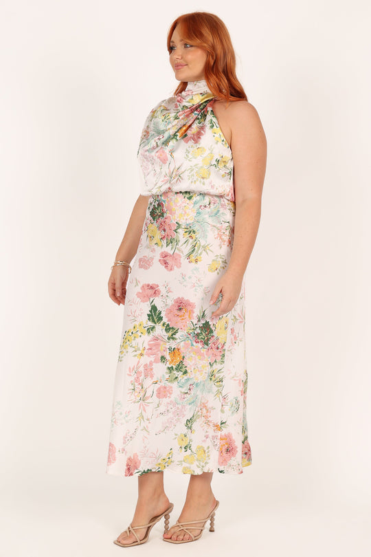 Anabelle Halter Neck Midi Dress - White Floral - Petal & Pup USA