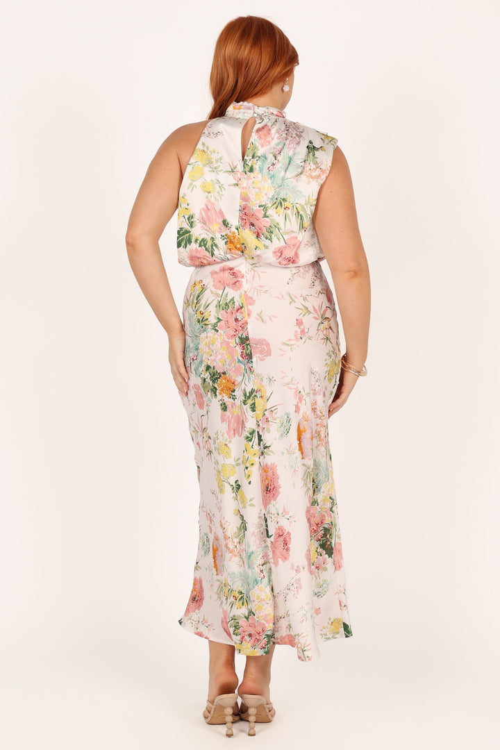 Anabelle Halter Neck Midi Dress - White Floral - Petal & Pup USA