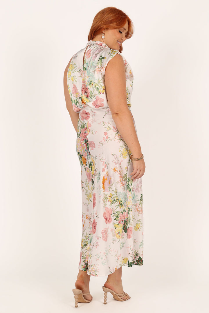 Anabelle Halter Neck Midi Dress - White Floral - Petal & Pup USA