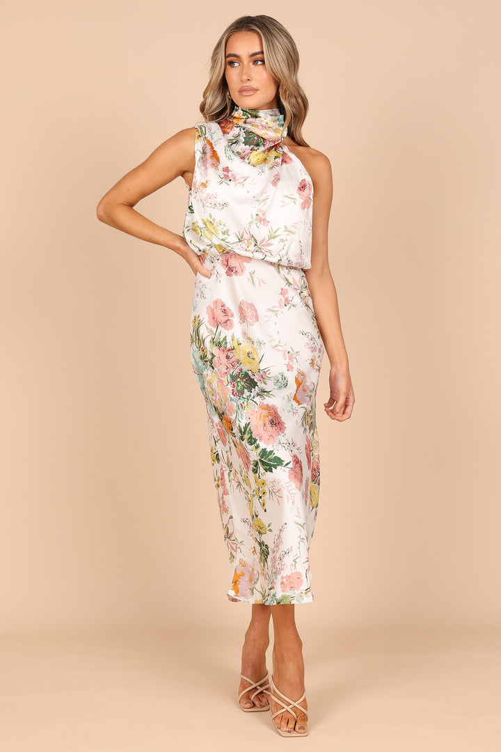 Anabelle Halter Neck Midi Dress - White Floral - Petal & Pup USA