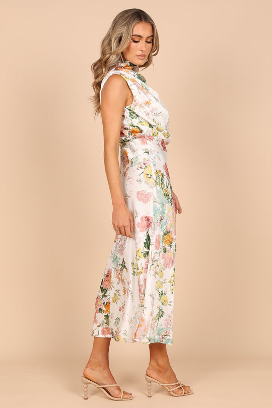 Anabelle Halter Neck Midi Dress - White Floral - Petal & Pup USA