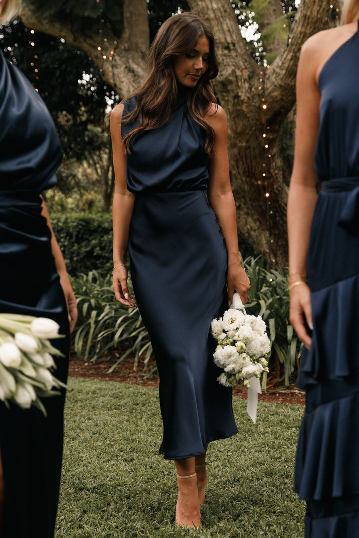 Anabelle Halter Neck Midi Dress - Navy - Petal & Pup USA