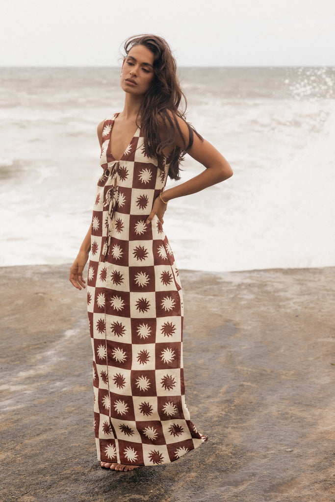 Carson Midi Dress - Brown Cream - Petal & Pup USA