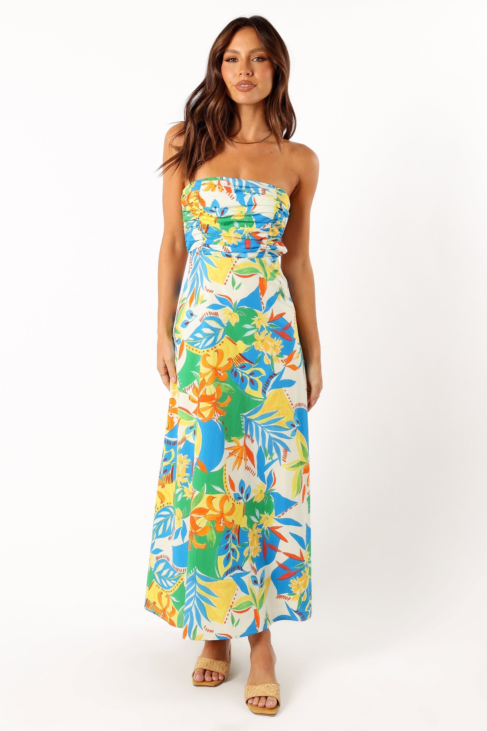 Harriet Strapless Midi Dress - Malta Print | Petal & Pup USA