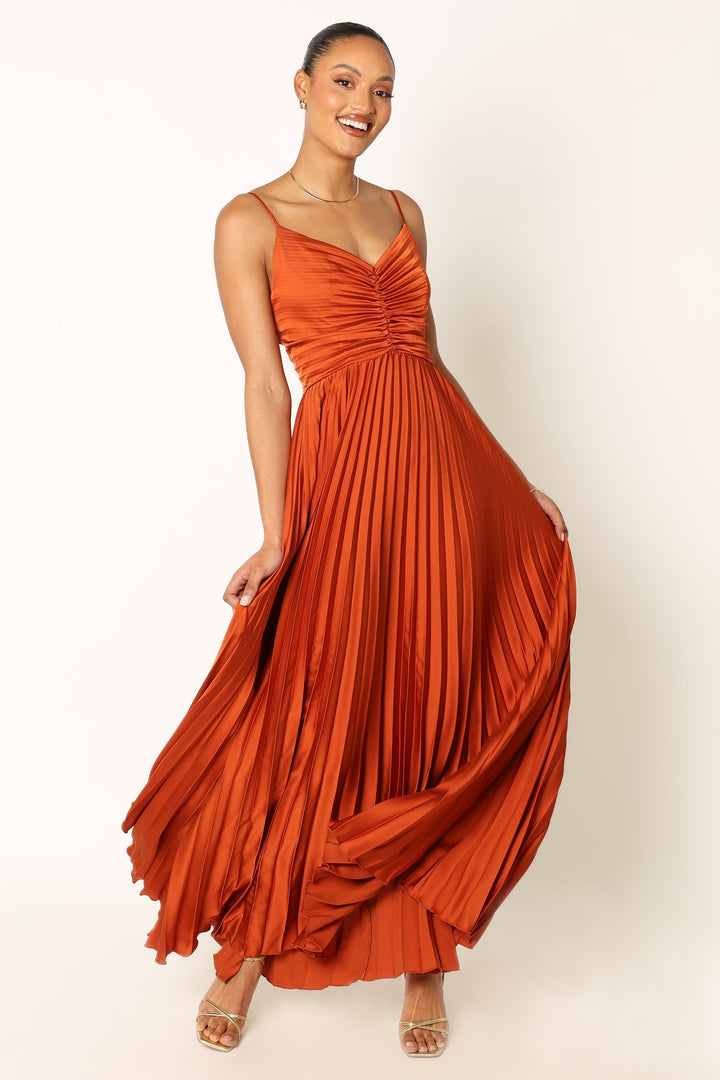 Naira Pleated Maxi Dress - Sunset Orange - Petal & Pup USA