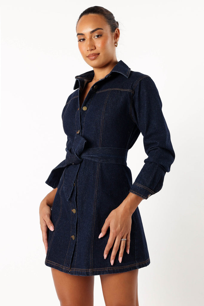Natala Long Sleeve Mini Dress - Denim - Petal & Pup USA