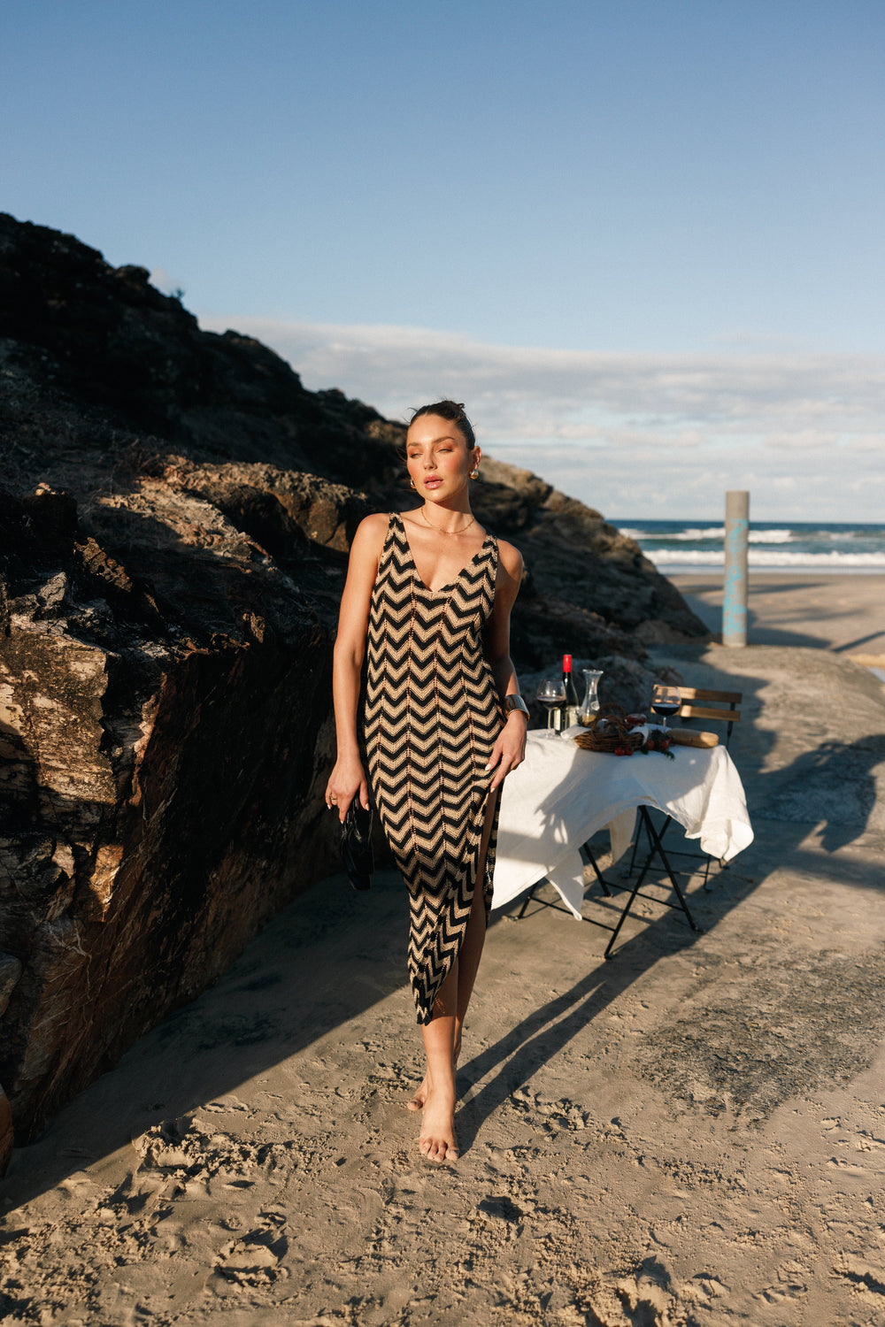 Rhya Midi Dress - Sand/Black - Petal & Pup USA