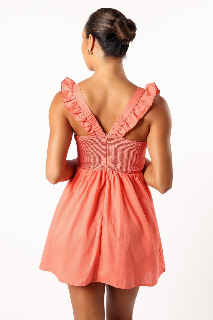 Rowan Frill Mini Dress - Coral - Petal & Pup USA