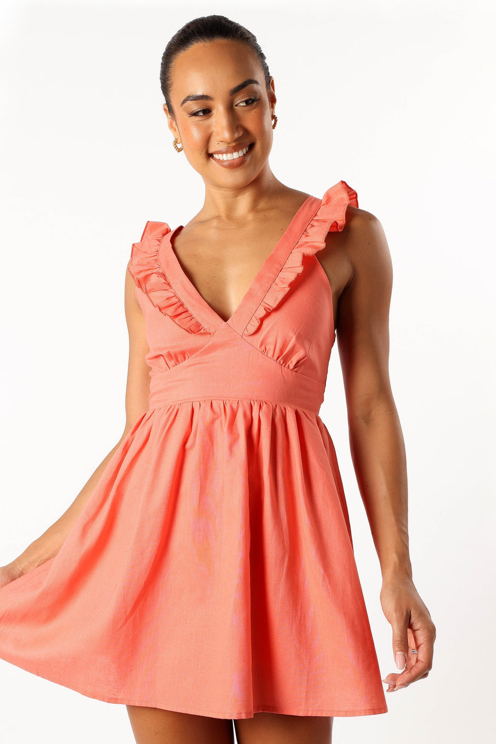 Rowan Frill Mini Dress - Coral - Petal & Pup USA
