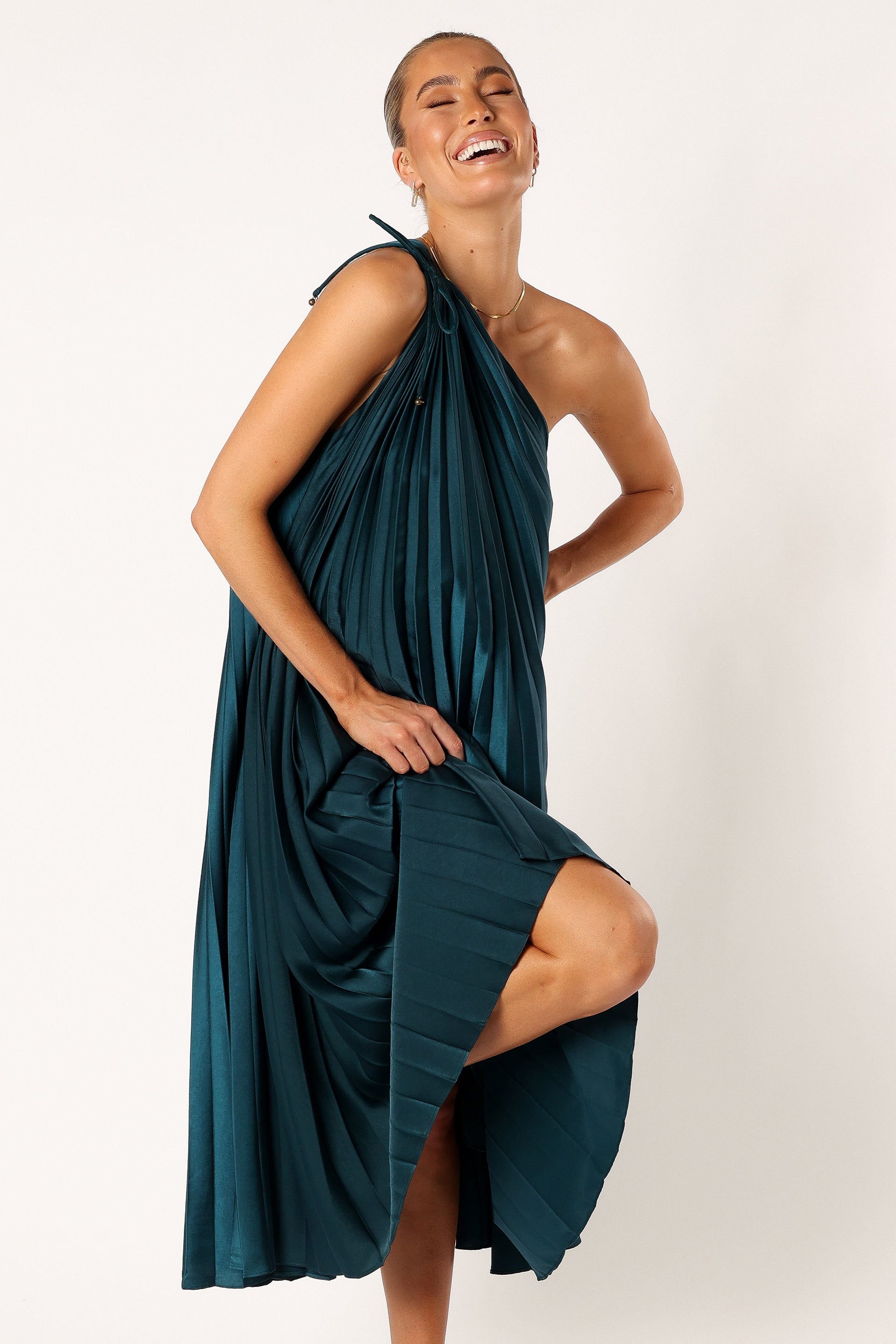 Selena One Shoulder Midi Dress - Emerald | Petal & Pup USA
