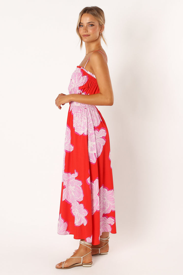 Sybel Midi Dress - Red Pink Floral - Petal & Pup USA