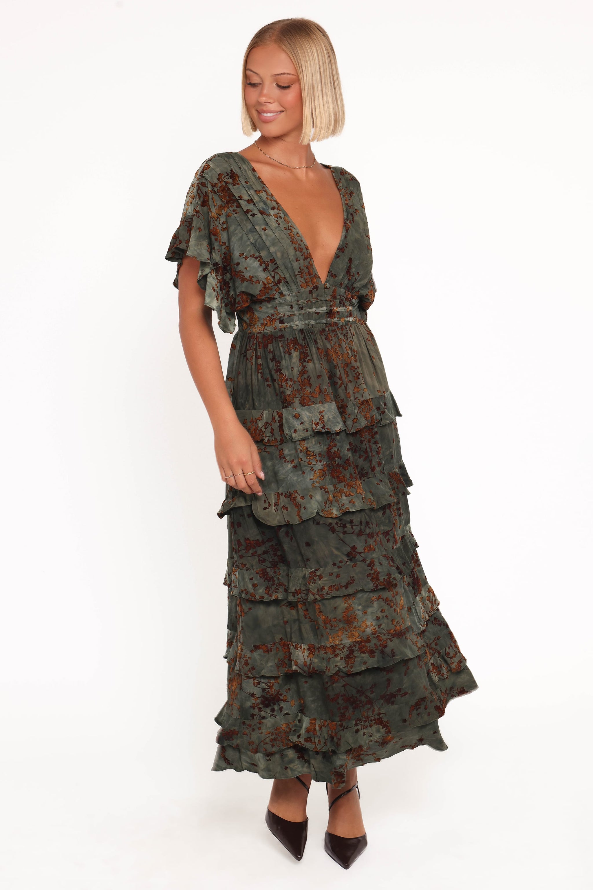 Wendi Ruffle Dress - Jade/Brown | Petal & Pup USA