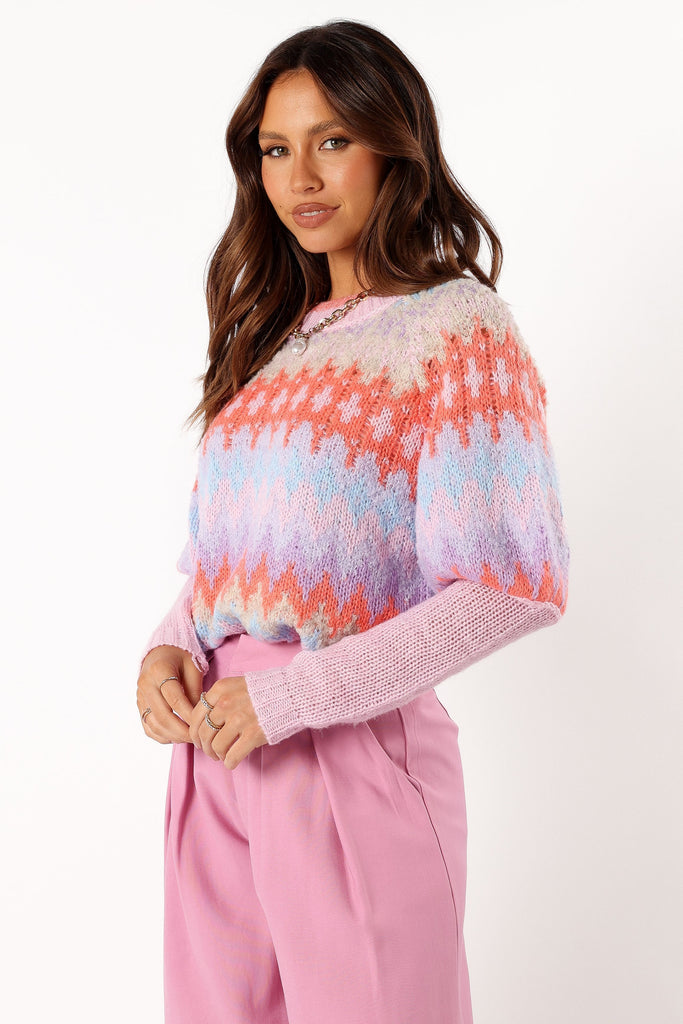 Emerson Fairisle Knit Sweater - Coral Blue - Petal & Pup USA