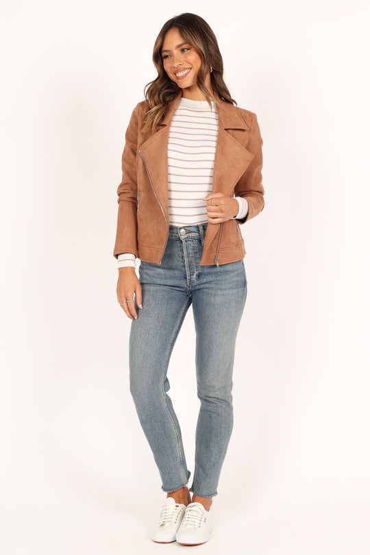 Spencer Faux Suede Moto Jacket - Tan - Petal & Pup USA