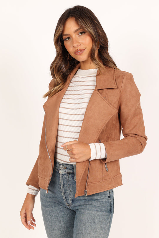 Spencer Faux Suede Moto Jacket - Tan - Petal & Pup USA