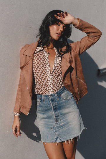 Spencer Faux Suede Moto Jacket - Tan - Petal & Pup USA