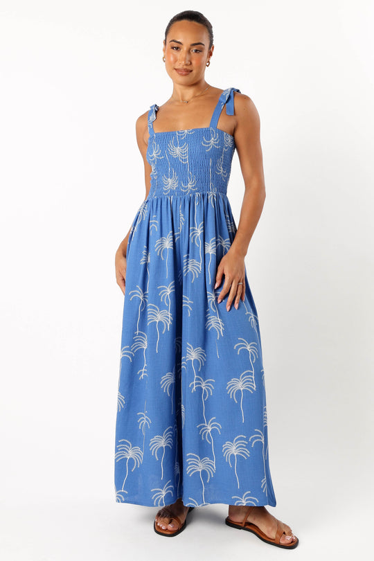 Ginelle Jumpsuit - Blue Palm Print - Petal & Pup USA