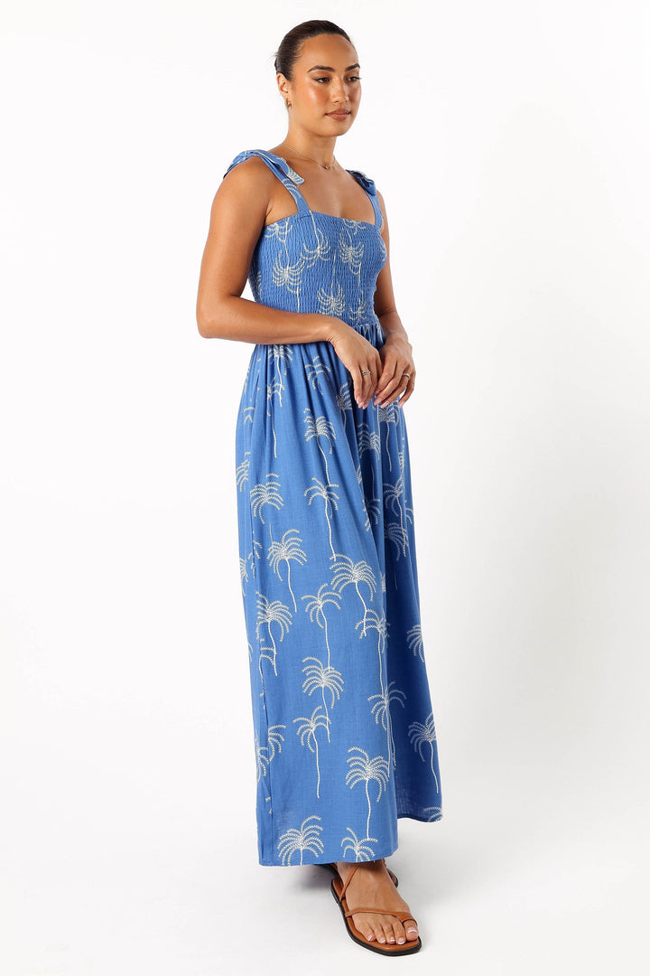 Ginelle Jumpsuit - Blue Palm Print - Petal & Pup USA