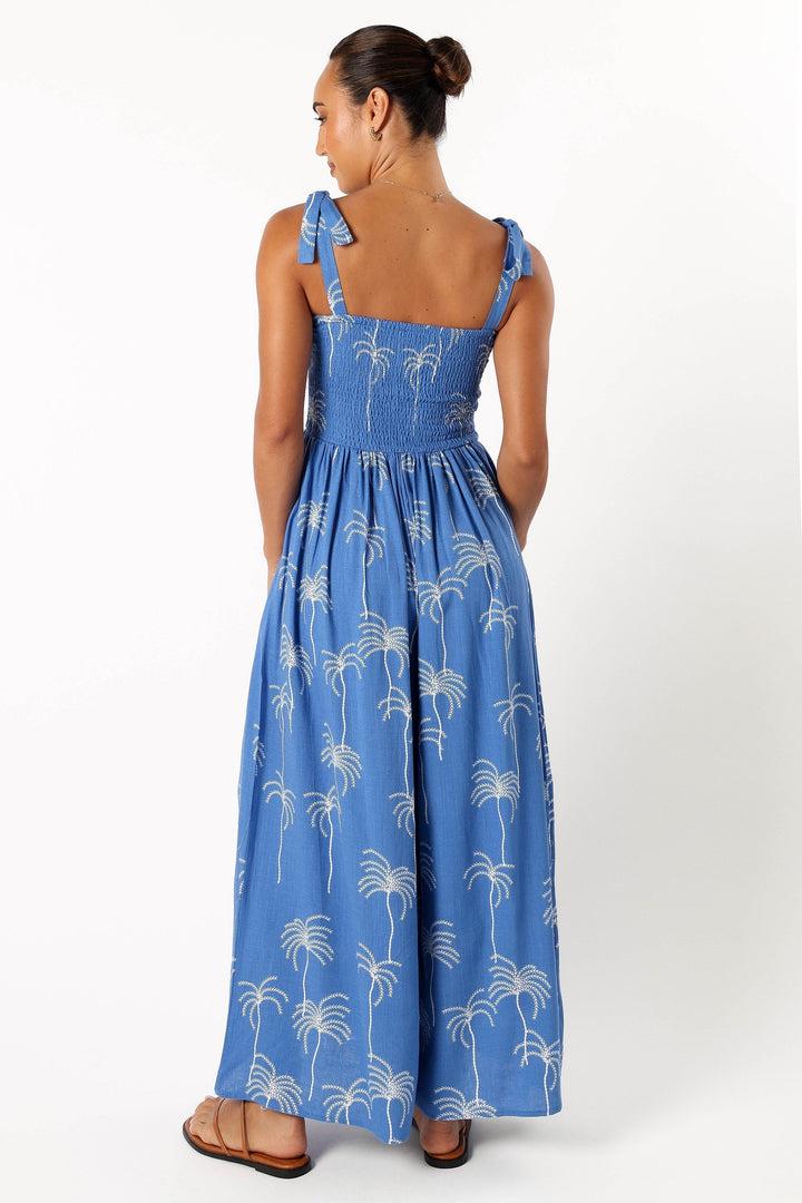 Ginelle Jumpsuit - Blue Palm Print - Petal & Pup USA