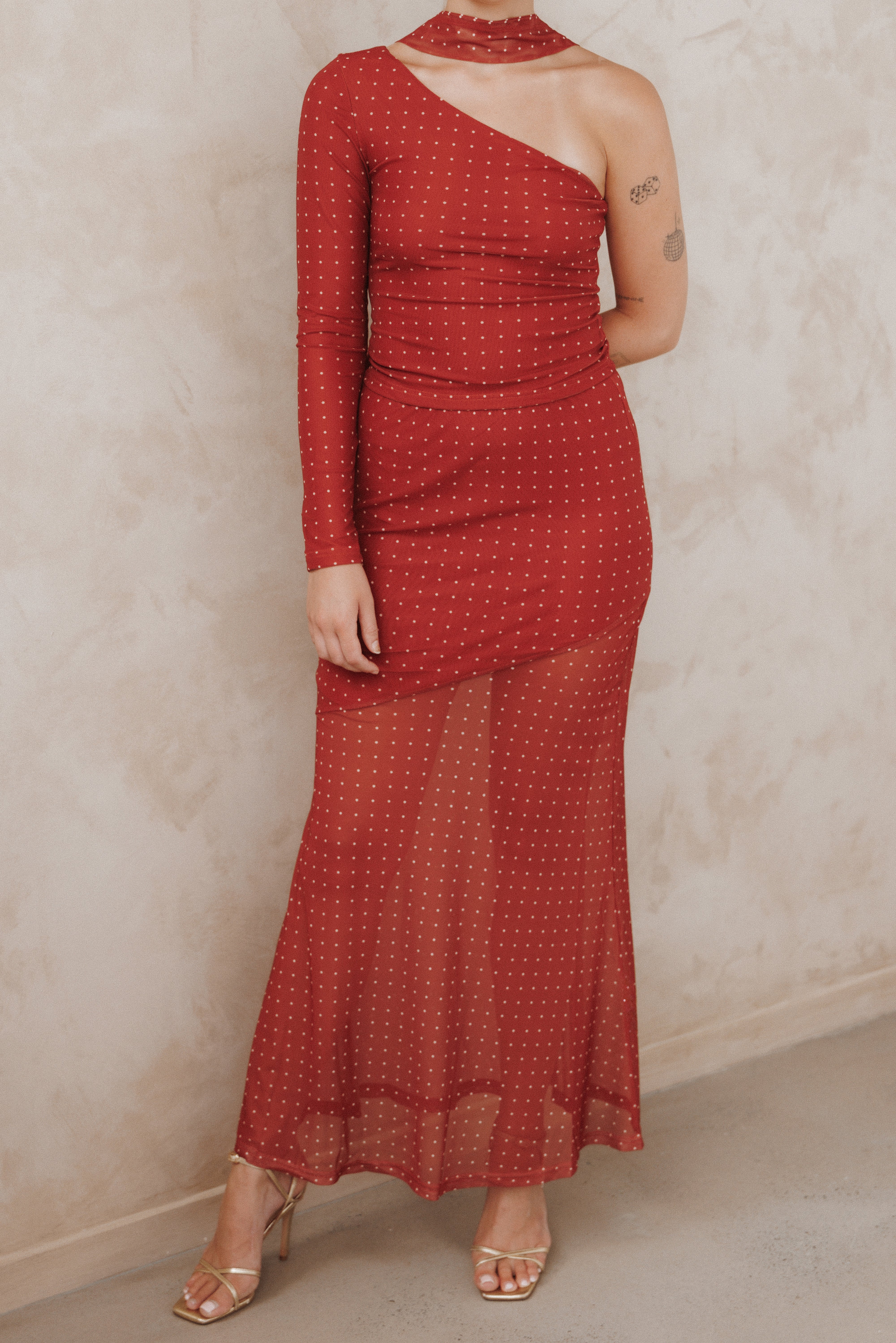 Hollie Mesh Skirt Set - Red Polka Dot