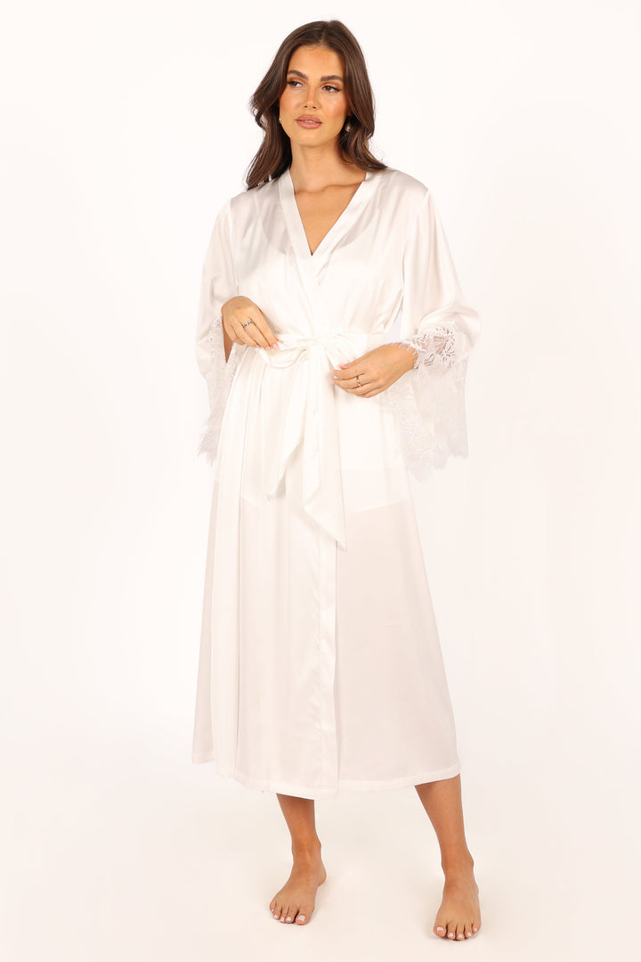 Darani Full Length Lace Trim Robe - Ivory - Petal & Pup USA