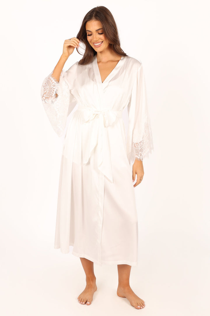 Darani Full Length Lace Trim Robe - Ivory - Petal & Pup USA