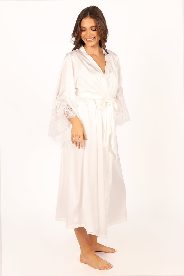 Darani Full Length Lace Trim Robe - Ivory - Petal & Pup USA