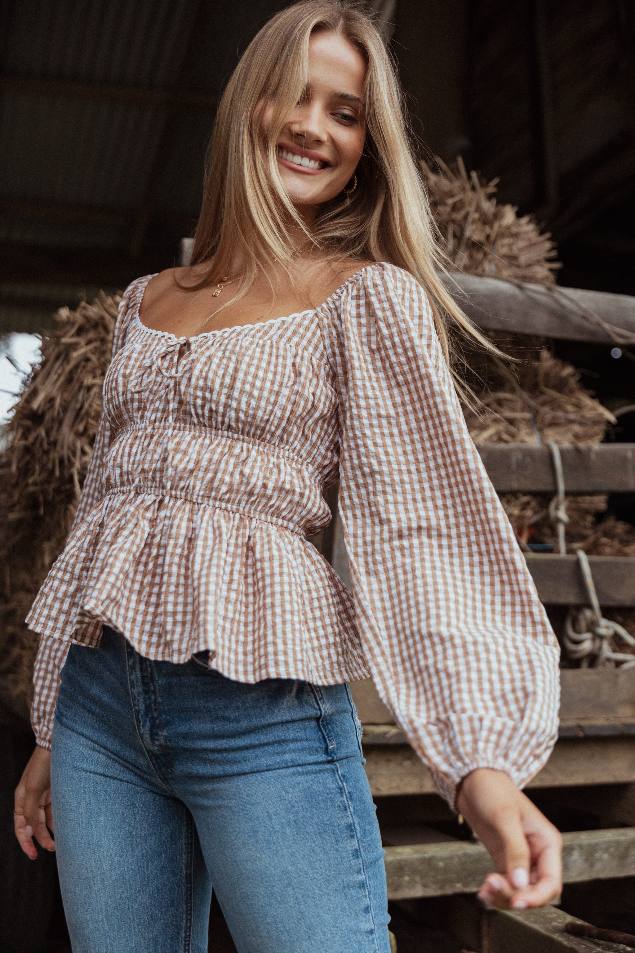 Saphia Top - Brown Check | Petal & Pup USA